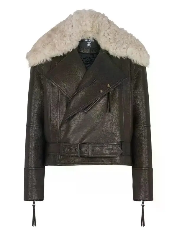 Balmain Shearling-collar Leather Jacket