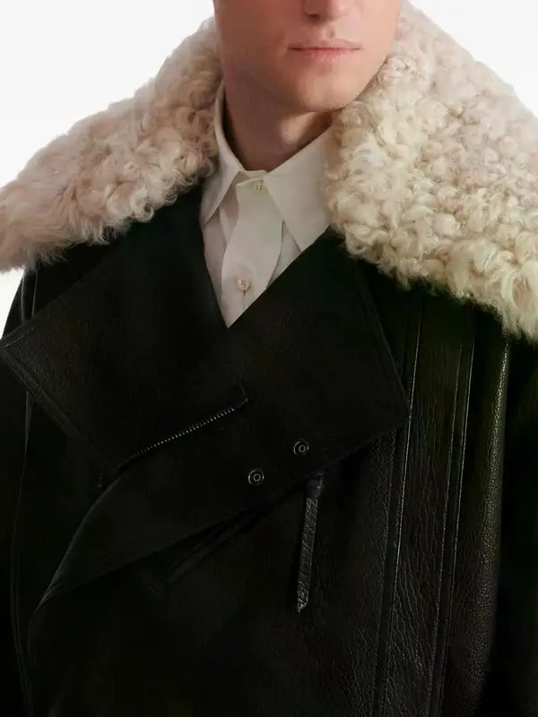 Balmain Shearling-collar Leather Jacket