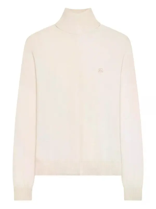 COURREGES Mock-neck Merino Wool Sweater - Neutrals