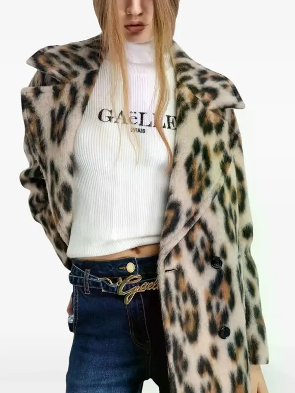 GAELLE Leopard Print Double-breasted Coat