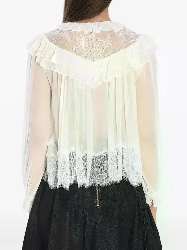 SELF-PORTRAIT Lace Ruffled Top - White