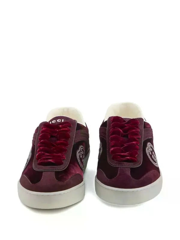 Gucci Gg-logo Velvet-effect Sneakers - Red