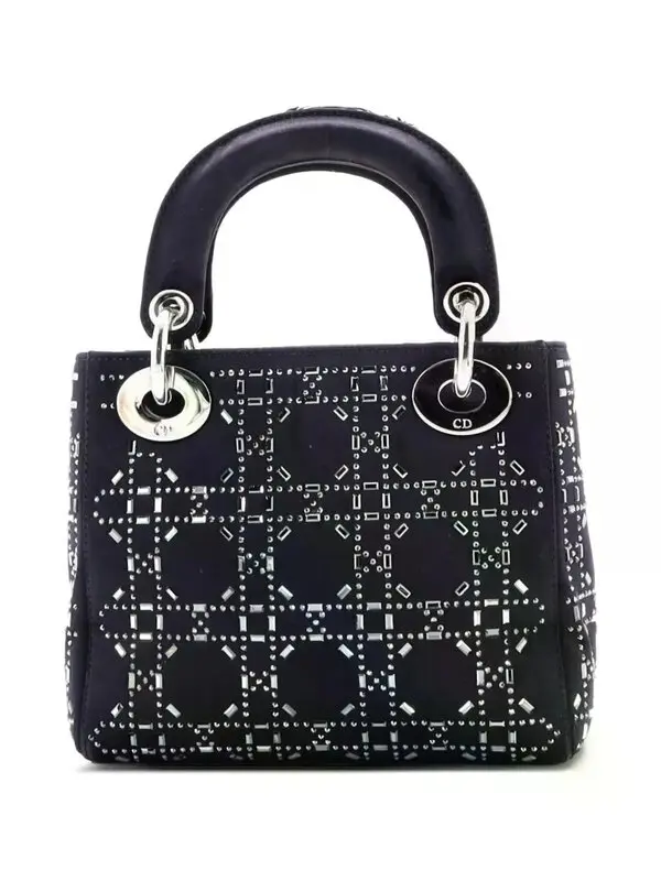 Dior Lady Mini Satchel Crystal Embellished Cannage Quilt - Blue