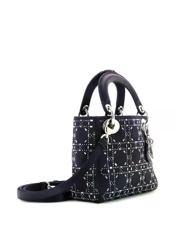 Dior Lady Mini Satchel Crystal Embellished Cannage Quilt - Blue