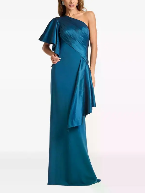 Tadashi Shoji Asymmetric-neck Ruffled Maxi Dress - Blue