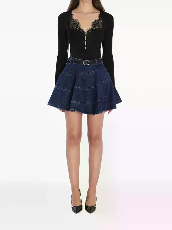SELF-PORTRAIT Lace Button Top - Black