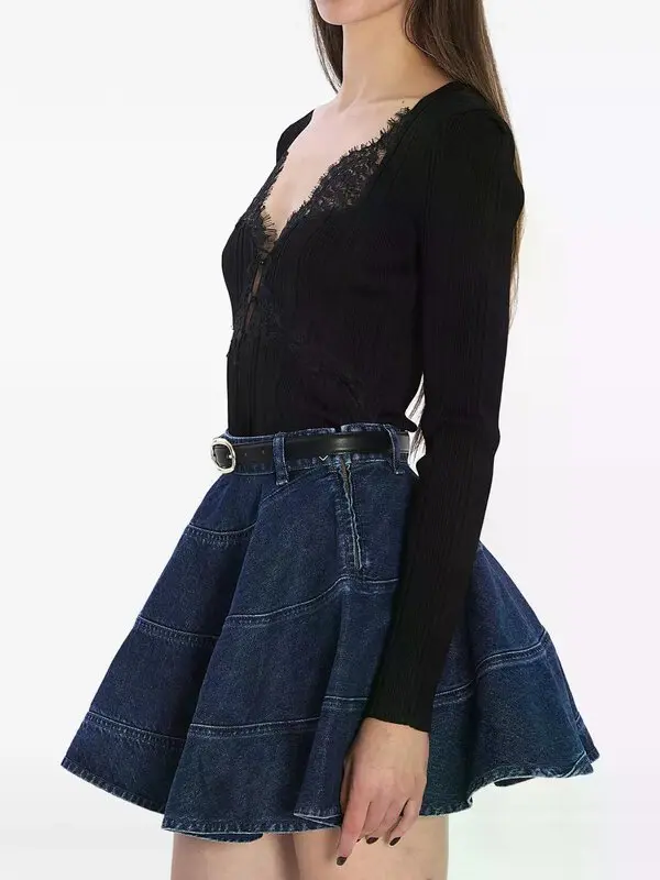 SELF-PORTRAIT Lace Button Top - Black