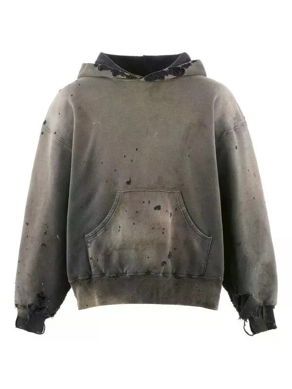 SAINT MXXXXXX Distressed Hoodie With Pouch Pocket - Grey