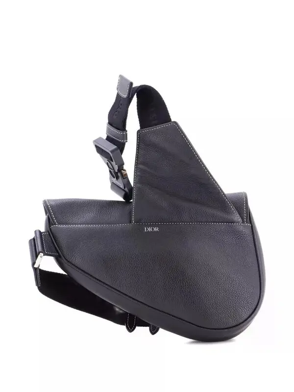 Dior Kaws Saddle Leather With Applique Crossbody Bag - Black