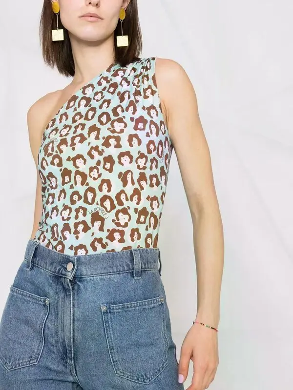 La DoubleJ Leopard-print One-shoulder Top