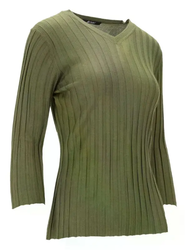 LA ROSE V-neck Ribbed Knit Top - Green