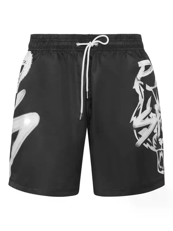PLEIN SPORT Graphic-print Swim Shorts - Black
