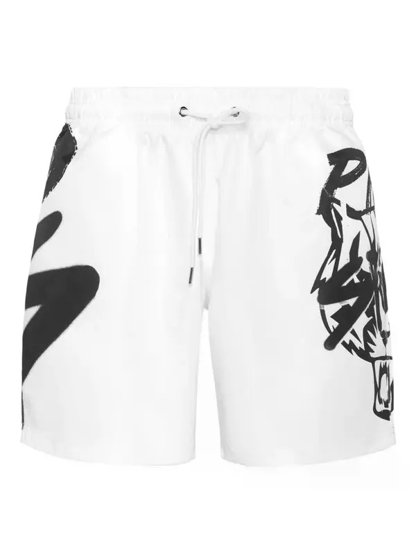 PLEIN SPORT Swim Drawstring Shorts - White