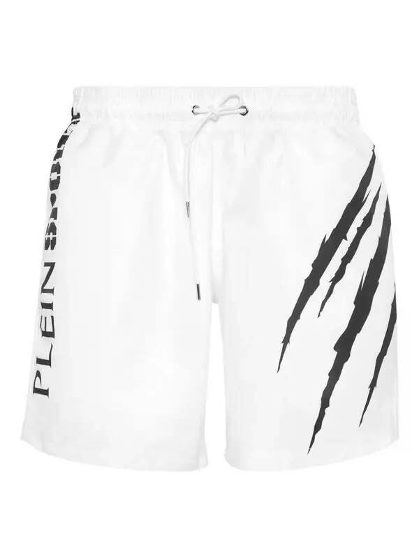 PLEIN SPORT Swim Scratch Logo Shorts - White