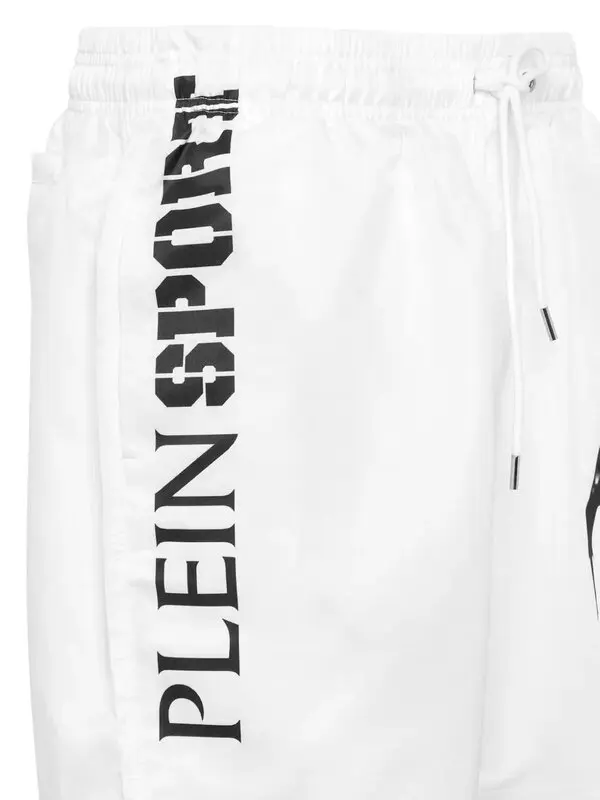 PLEIN SPORT Swim Scratch Logo Shorts - White