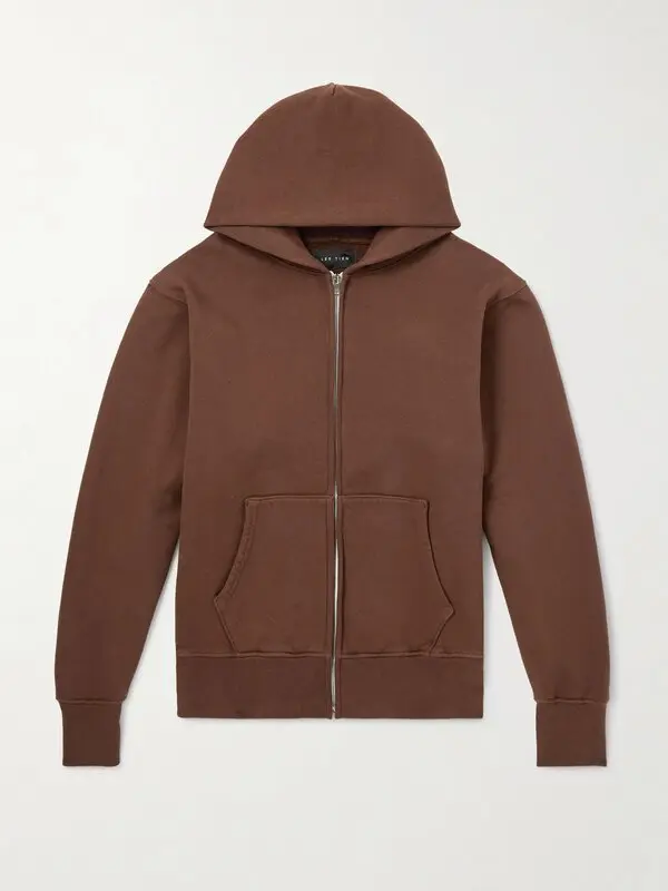 LES TIEN Garment-dyed Zip-up Hoodie - Brown