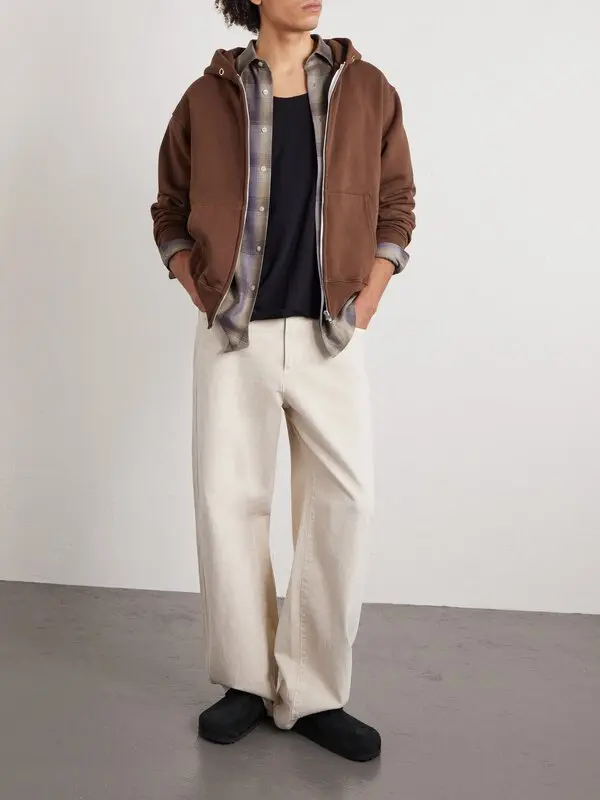 LES TIEN Garment-dyed Zip-up Hoodie - Brown