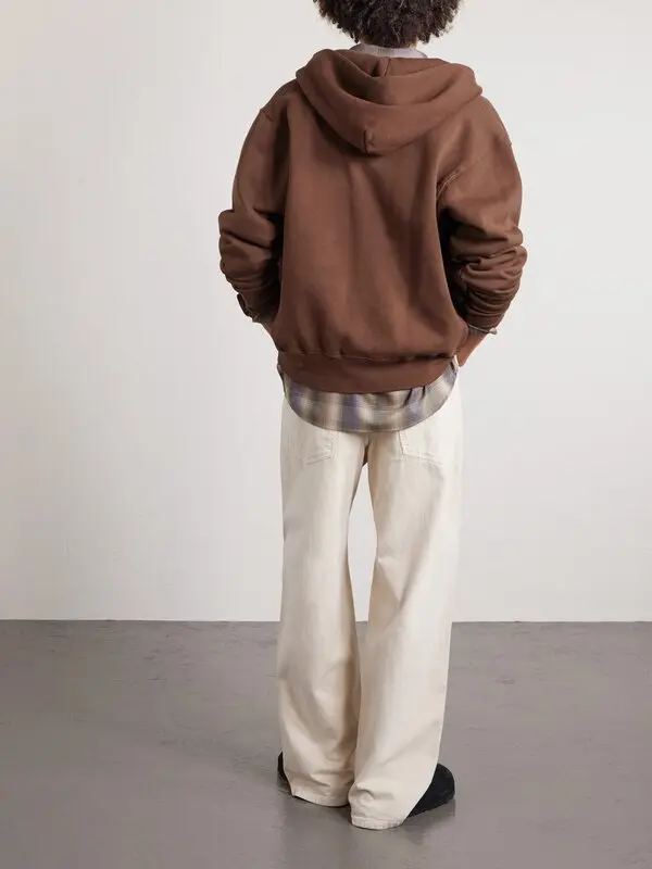 LES TIEN Garment-dyed Zip-up Hoodie - Brown
