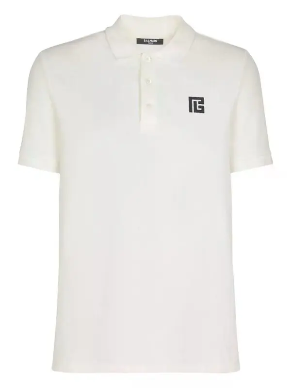 Balmain Pb Logo-embroidered Cotton Polo Shirt - White