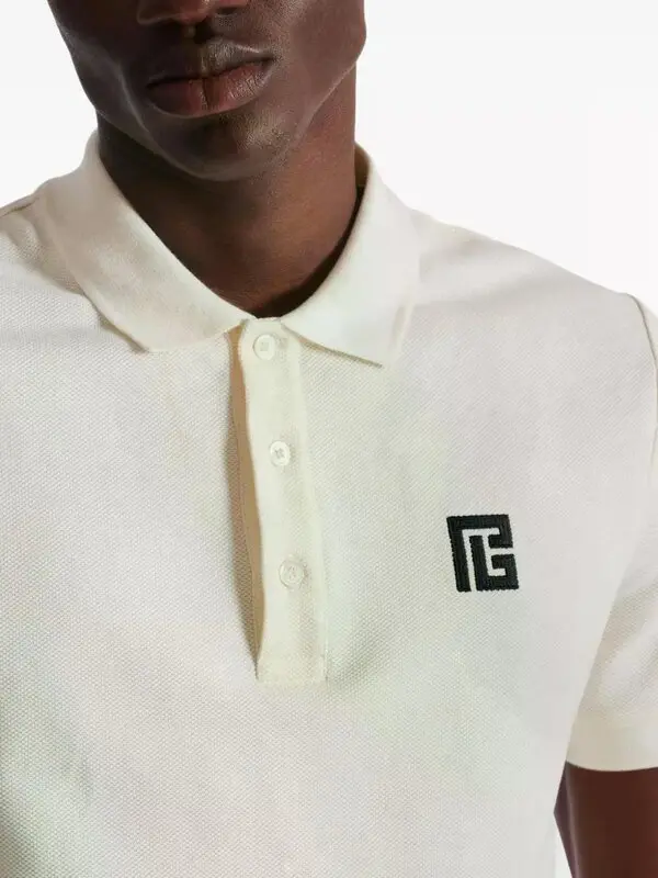 Balmain Pb Logo-embroidered Cotton Polo Shirt - White