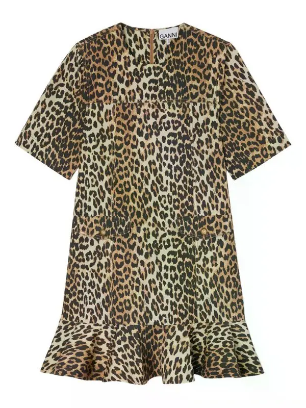 GANNI Leopard-printed Ruffled Dress