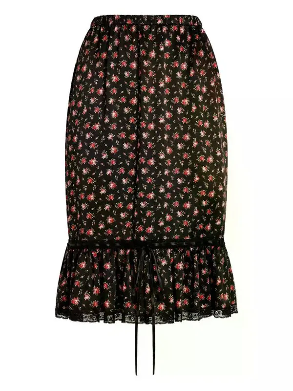 Dolce & Gabbana Floral Ruffled Hem Midi Skirt - Black