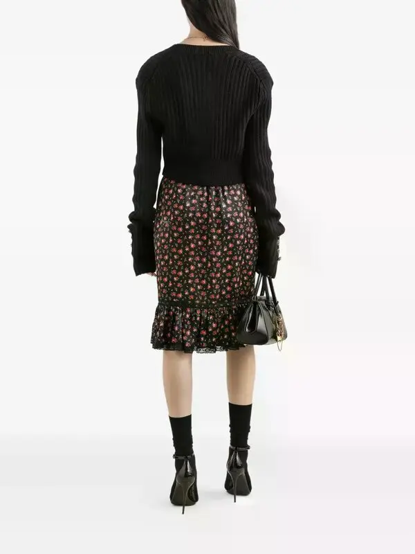 Dolce & Gabbana Floral Ruffled Hem Midi Skirt - Black