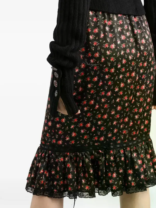 Dolce & Gabbana Floral Ruffled Hem Midi Skirt - Black