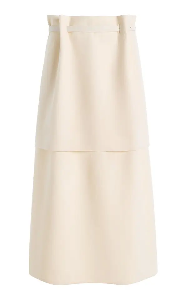 Bevza Belted Double-layer Midi Skirt - Ivory