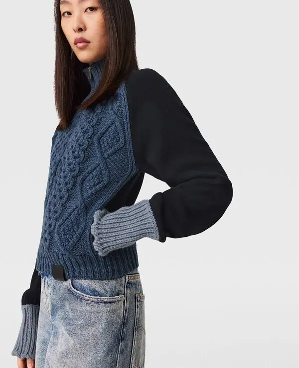 Stella McCartney Hybrid Knit Bomber Jacket - Navy