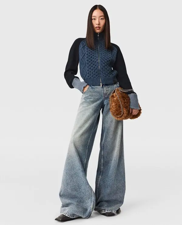 Stella McCartney Hybrid Knit Bomber Jacket - Navy