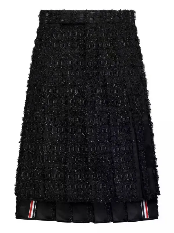 Thom Browne Tweed Frayed Pleated Skirt