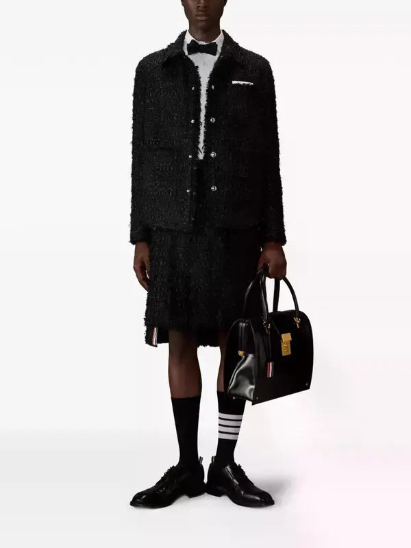 Thom Browne Tweed Frayed Pleated Skirt