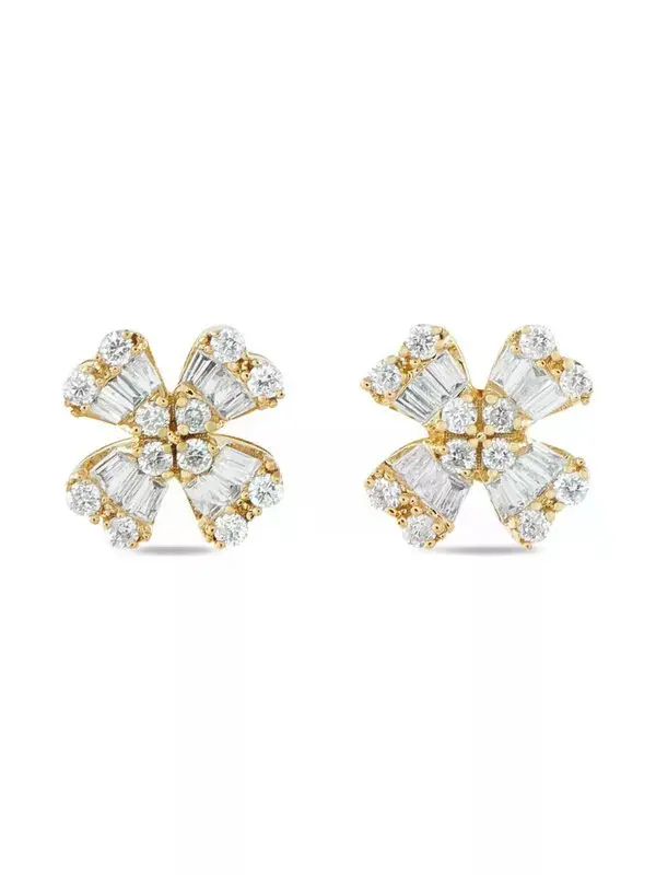 LB EXCLUSIVE 14k Yellow Diamond Flower Stud Earrings - Gold