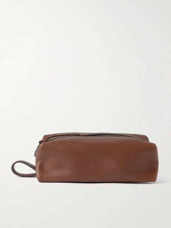 BLEU DE CHAUFFE Zazou Full-grain Leather Wash Bag - Brown