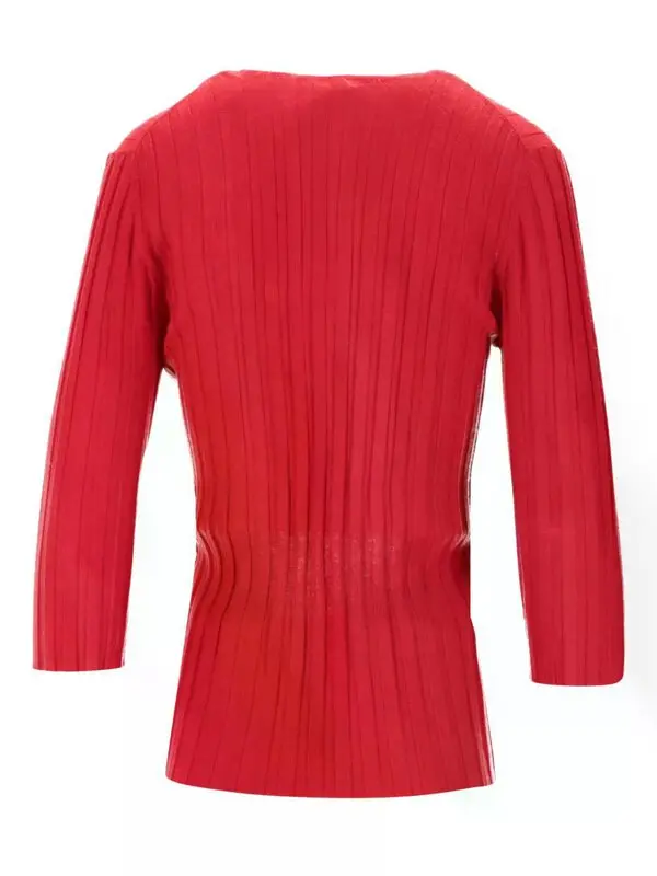 LA ROSE Ribbed V-neck Top - Red