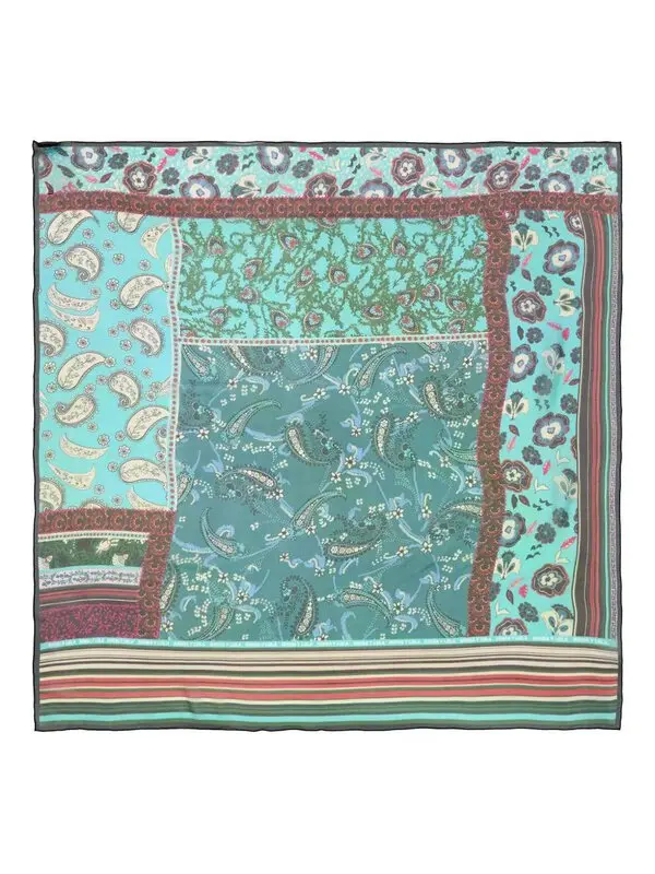 Bimba Y Lola Paisley Floral Silk Scarf - Blue