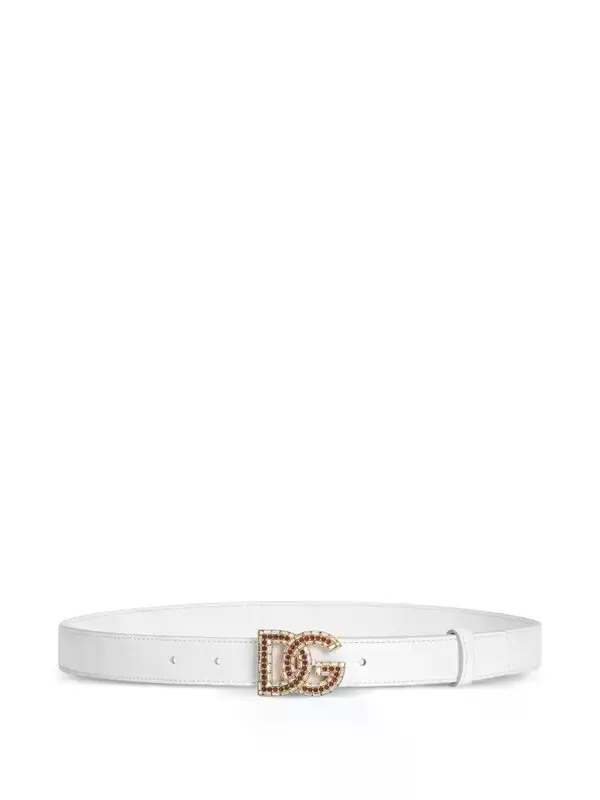 Dolce & Gabbana Embellished Logo Belt - White