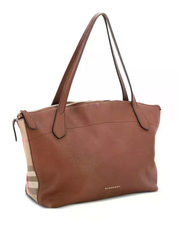 Burberry Welburn Leather And House Check Canvas Medium Tote Bag