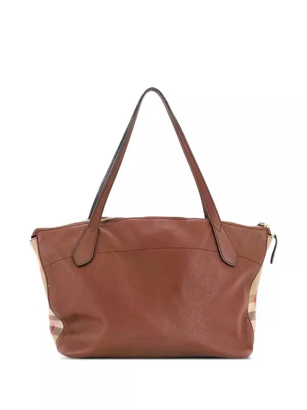 Burberry Welburn Leather And House Check Canvas Medium Tote Bag