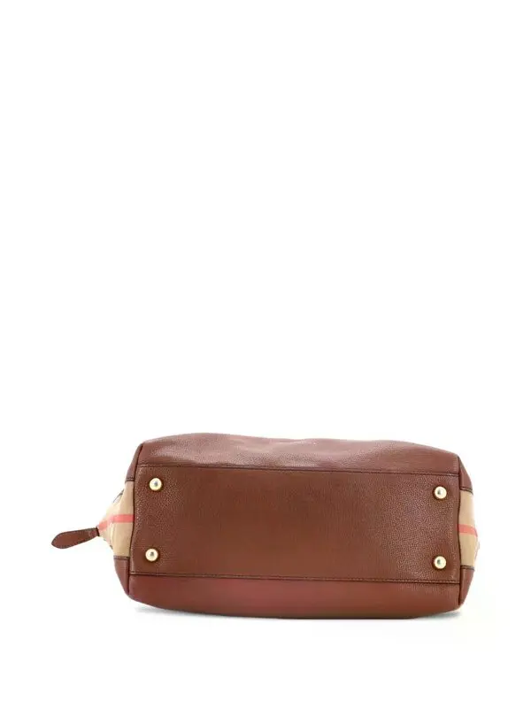 Burberry Welburn Leather And House Check Canvas Medium Tote Bag