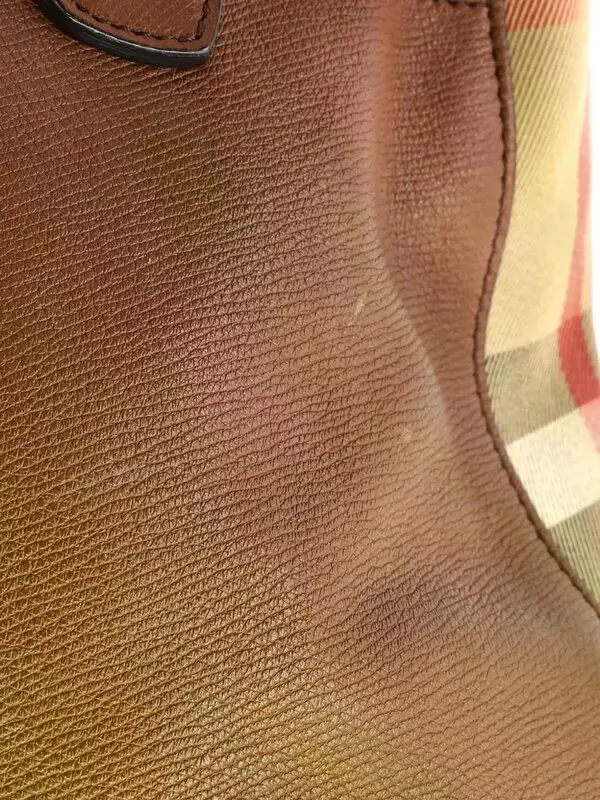 Burberry Welburn Leather And House Check Canvas Medium Tote Bag