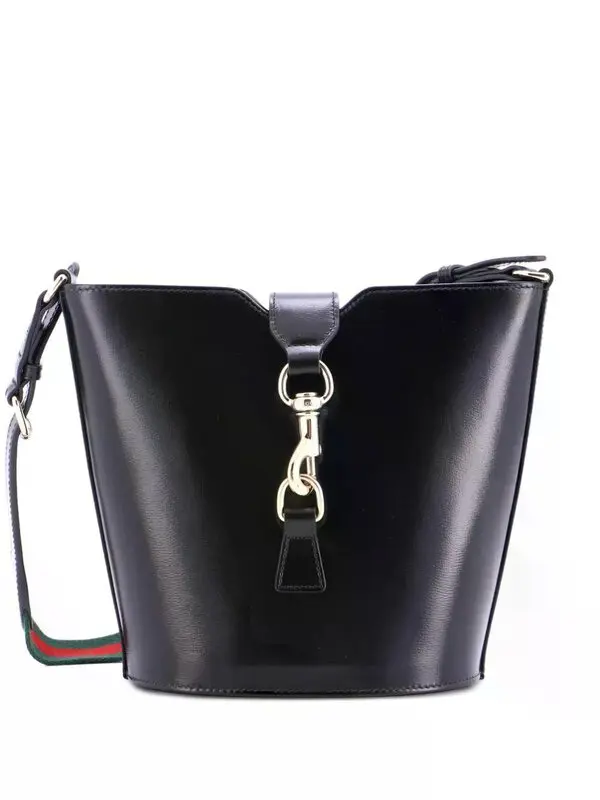 Gucci Jackie Web Leather Bucket Bag - Black