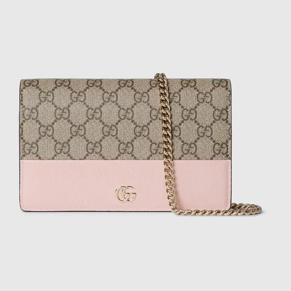 Gucci Bi-color Gg Marmont Wallet On Chain Leather - Pink
