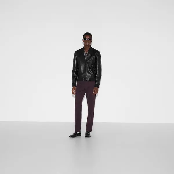 Gucci Embossed Gg Leather Bomber Jacket - Black