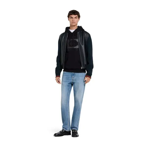 Gucci Nappa Leather And Knit Bomber Jacket - Blue