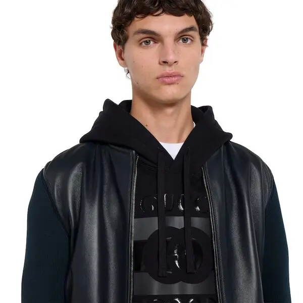 Gucci Nappa Leather And Knit Bomber Jacket - Blue