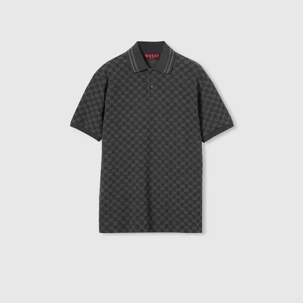 Gucci Gg Cotton Piquet Jacquard Polo Shirt - Grey