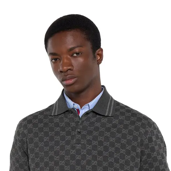Gucci Gg Cotton Piquet Jacquard Polo Shirt - Grey
