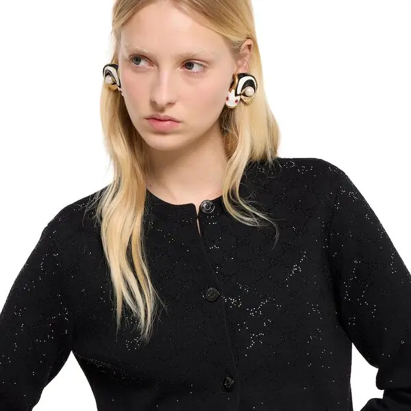 Gucci Fine Wool Cardigan With Gg Crystals